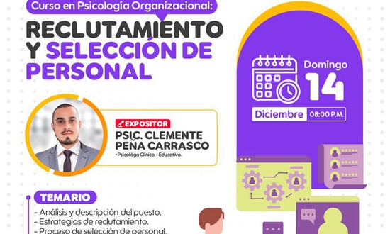 CURSO EN PSICOLOGÍA ORGANIZACIONAL: RECLUTAMIENTO Y SELECCIÓN DE PERSONAL | Psicologia